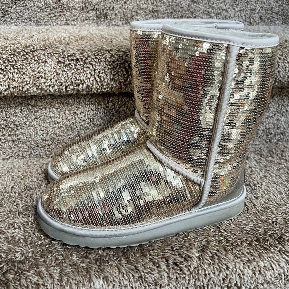 UGG | Shoes | Ugg Womens Classic Short Gold Sparkles Sequined Boots | Poshmark